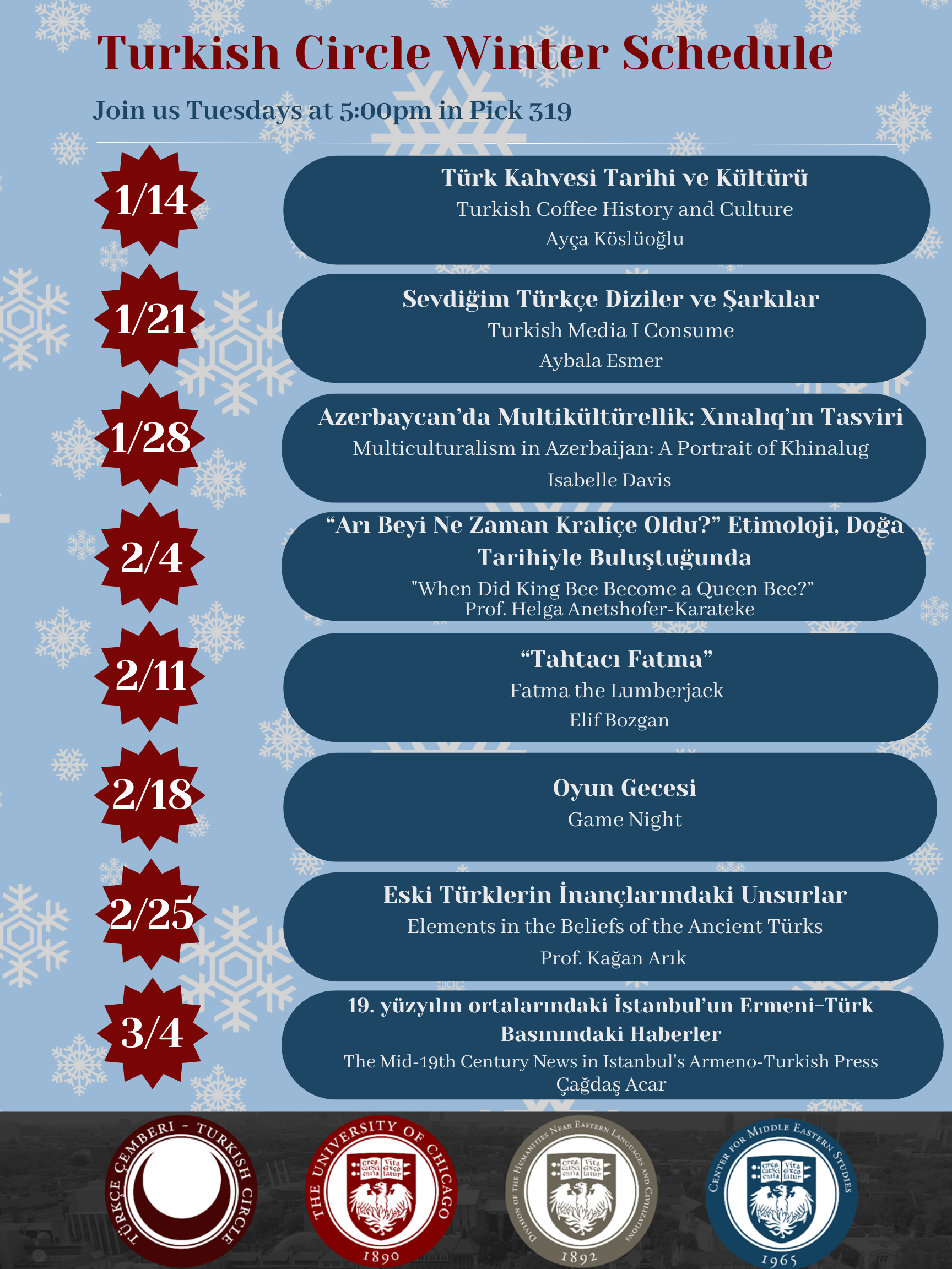 Turkish Circles Schedule - Winter 2025 | Middle Eastern Studies